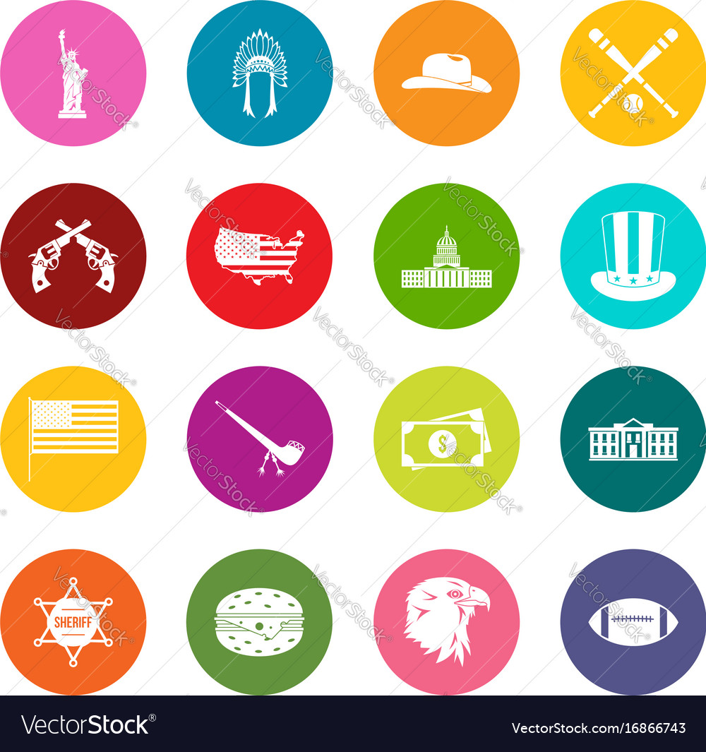 Usa icons many colors set Royalty Free Vector Image Usa icons many colors set Royalty Free Vector Image