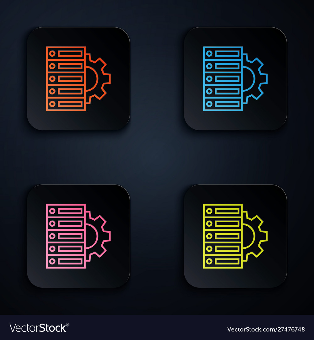 Color neon line server and gear icon on white Vector Image Color neon line server and gear icon on white Vector Image