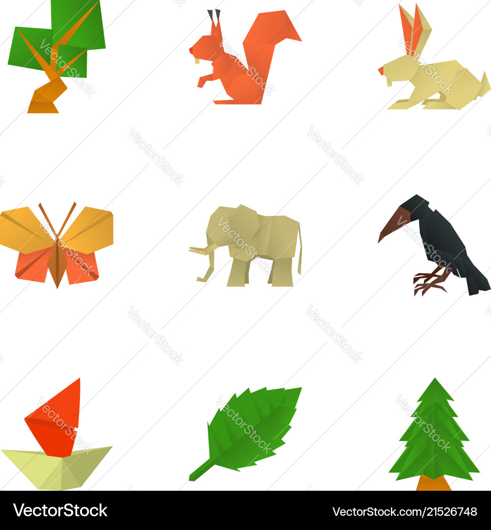 Create origami icons set cartoon style Royalty Free Vector