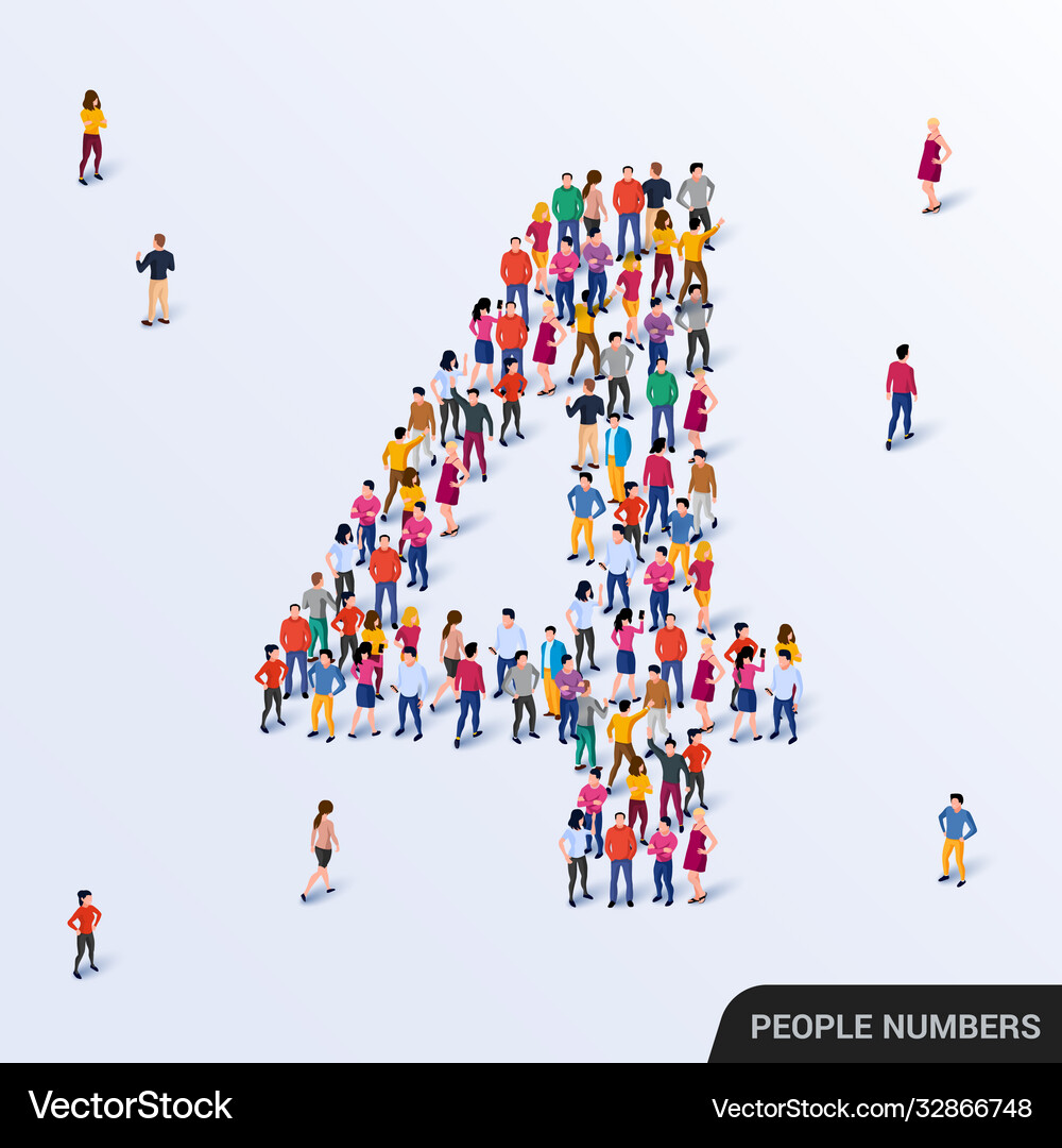 Group of People Forming Number 4 Royalty Free Vector Image