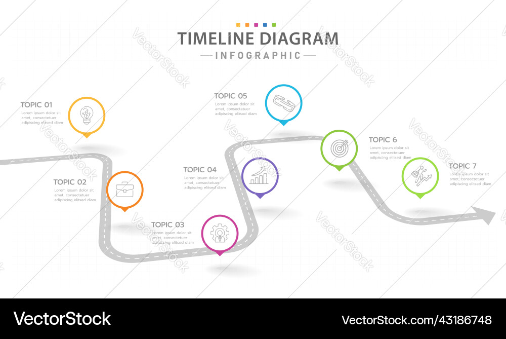 Infographic 7 steps timeline diagram with arrows Vector Image