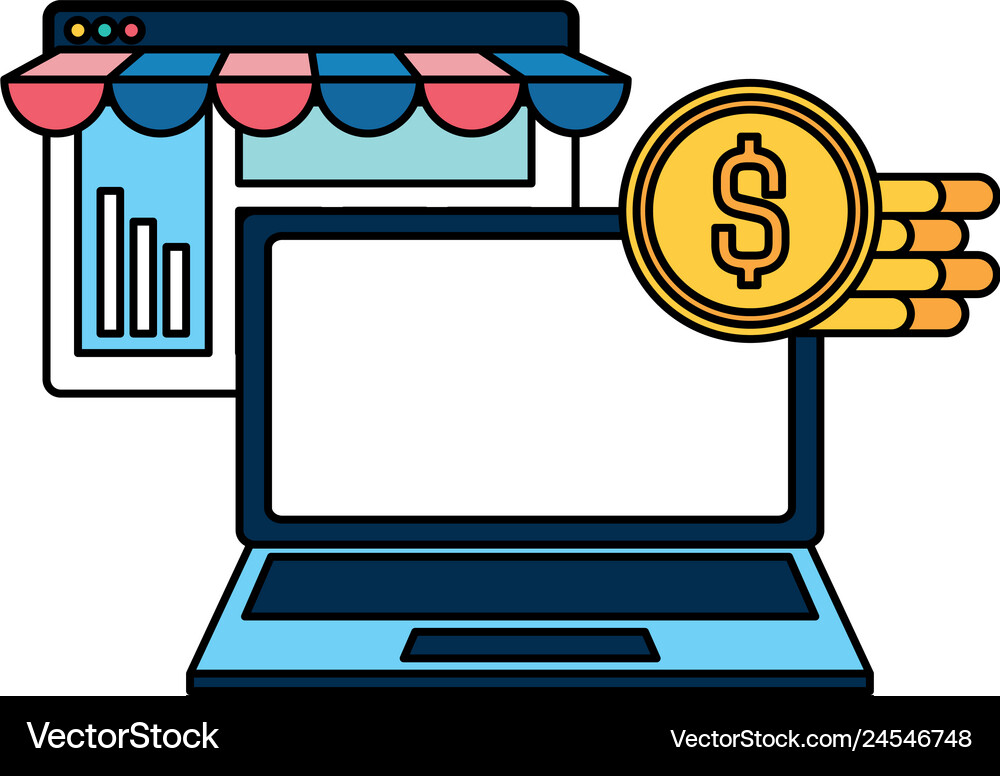 Laptop screen with dollar coins icons Royalty Free Vector