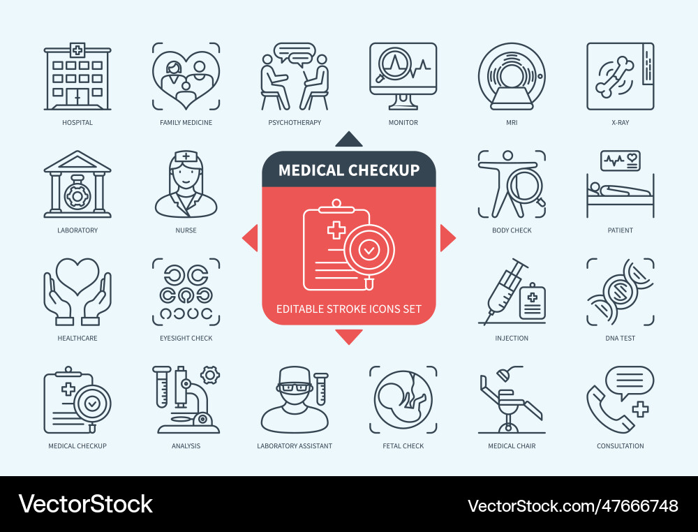 Medical checkup icons set with description Vector Image
