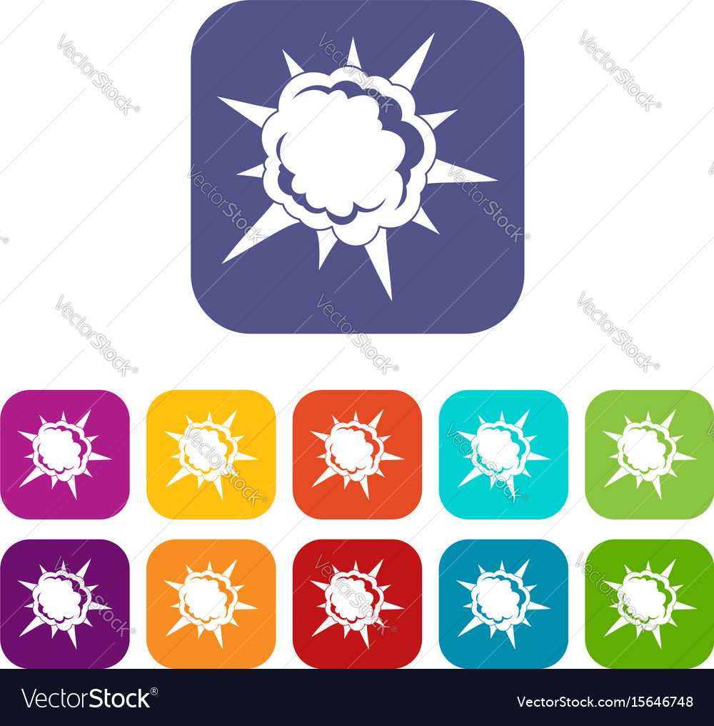 Powerful explosion icons set flat Royalty Free Vector Image