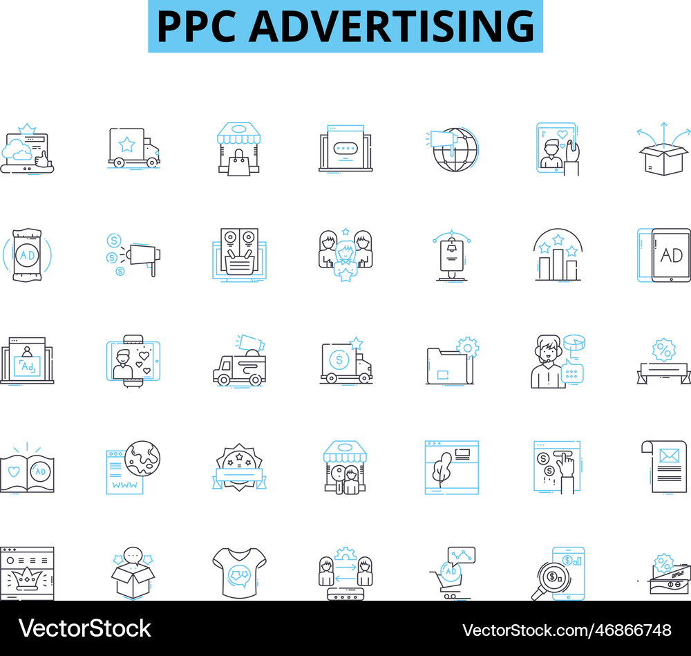 Ppc advertising linear icons set adwords bidding Vector Image