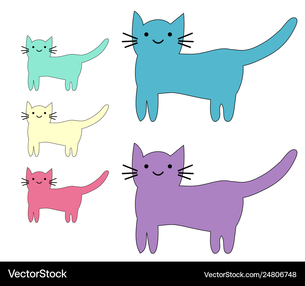 Set cute cats in simple design for kids Royalty Free Vector