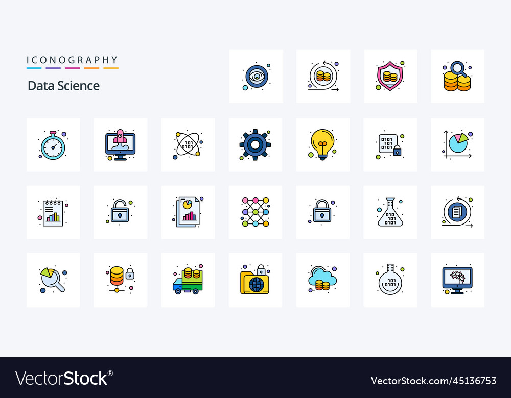 25 data science line filled style icon pack Vector Image