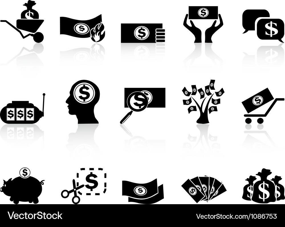 Black money icons set Royalty Free Vector Image