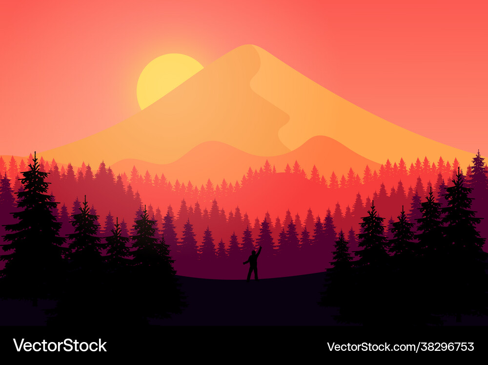 Flat landscape mountains in afternoon Royalty Free Vector