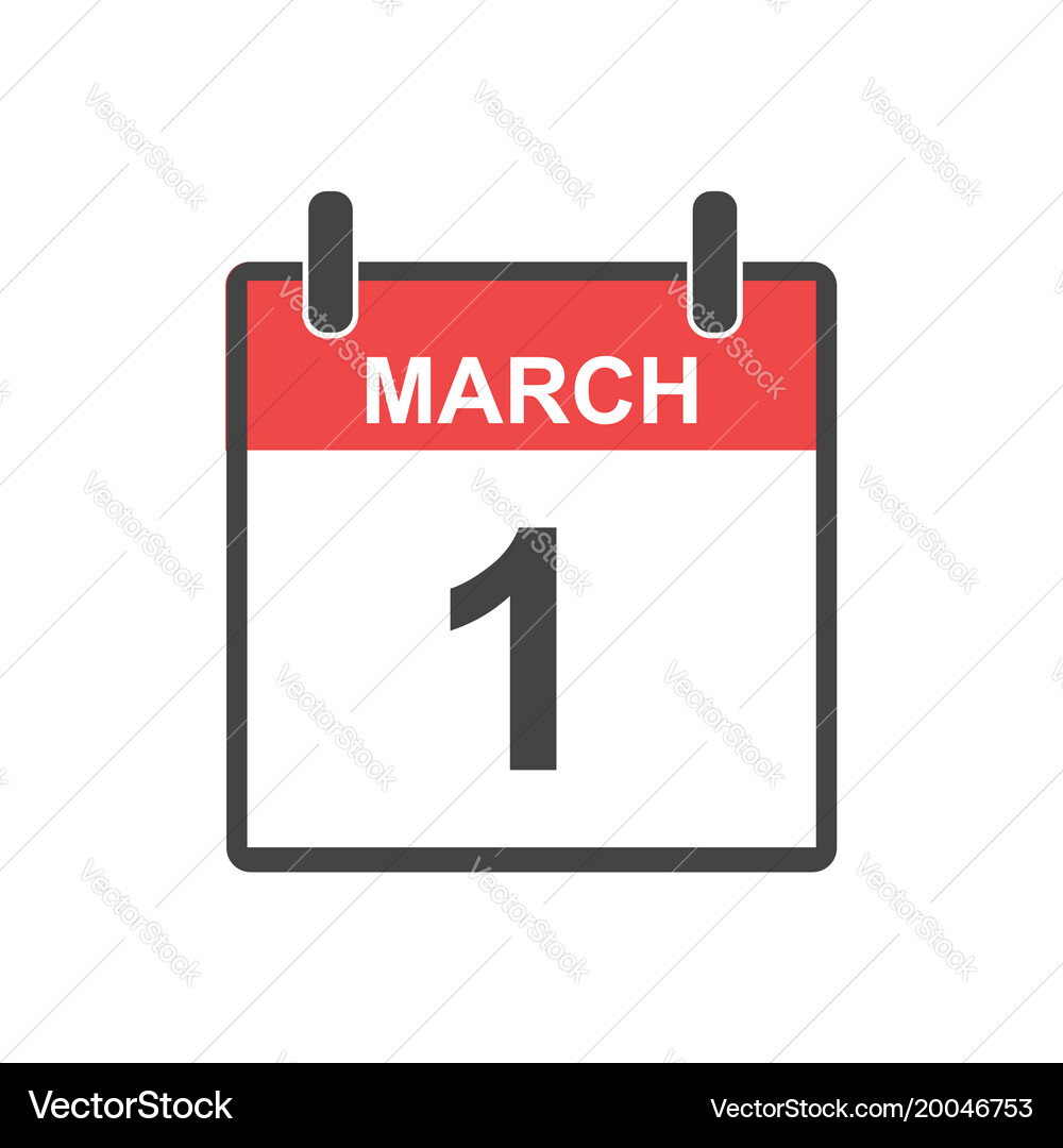 March 1 calendar icon in flat style Royalty Free Vector