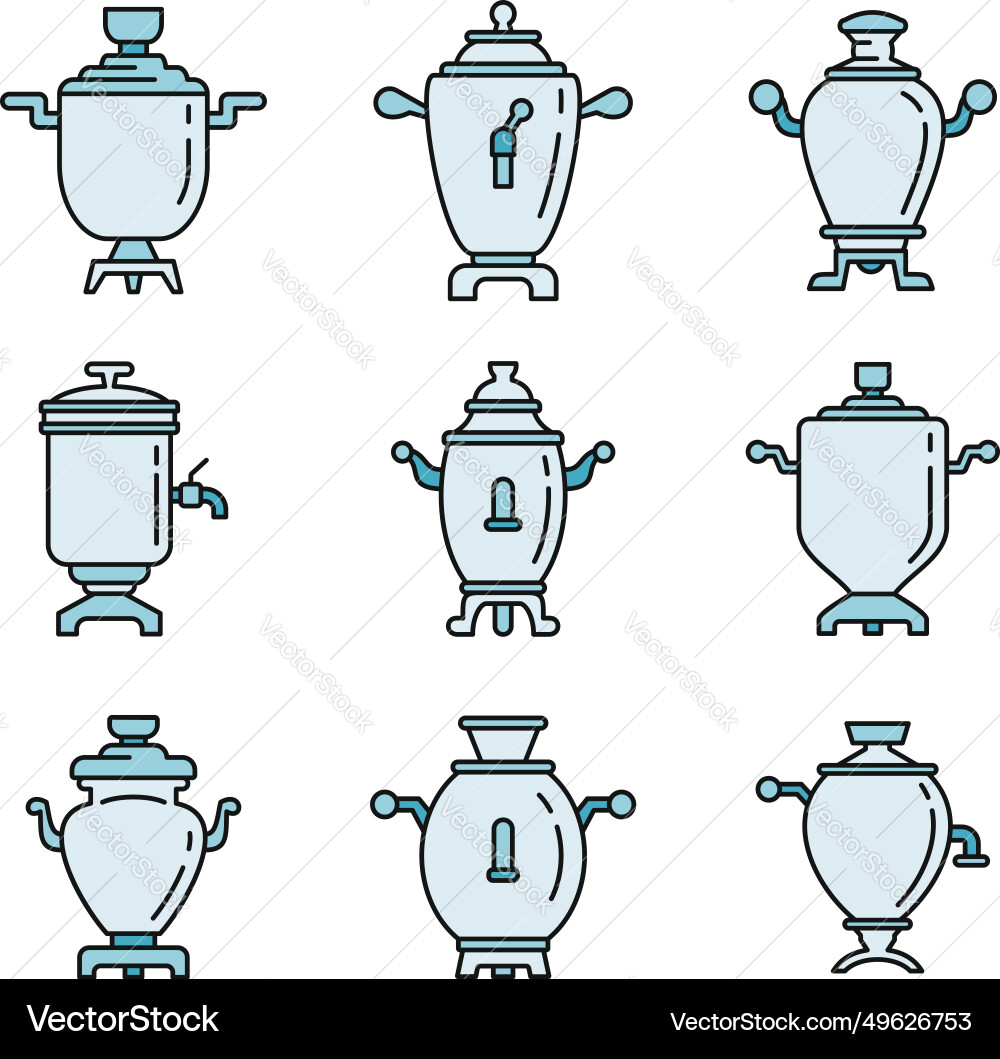 Russian samovar icons set color Royalty Free Vector Image