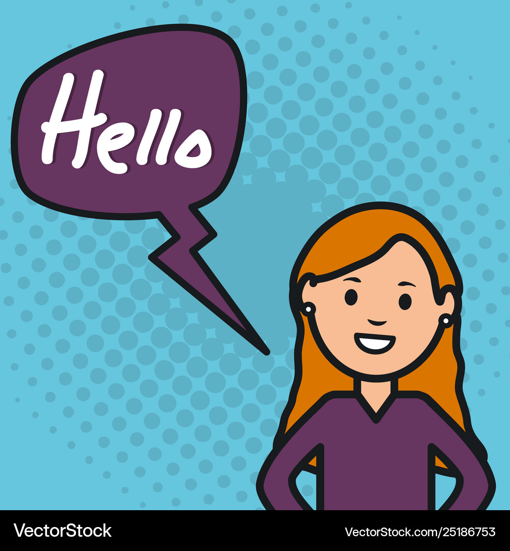 Woman and speech bubble with hello message Vector Image