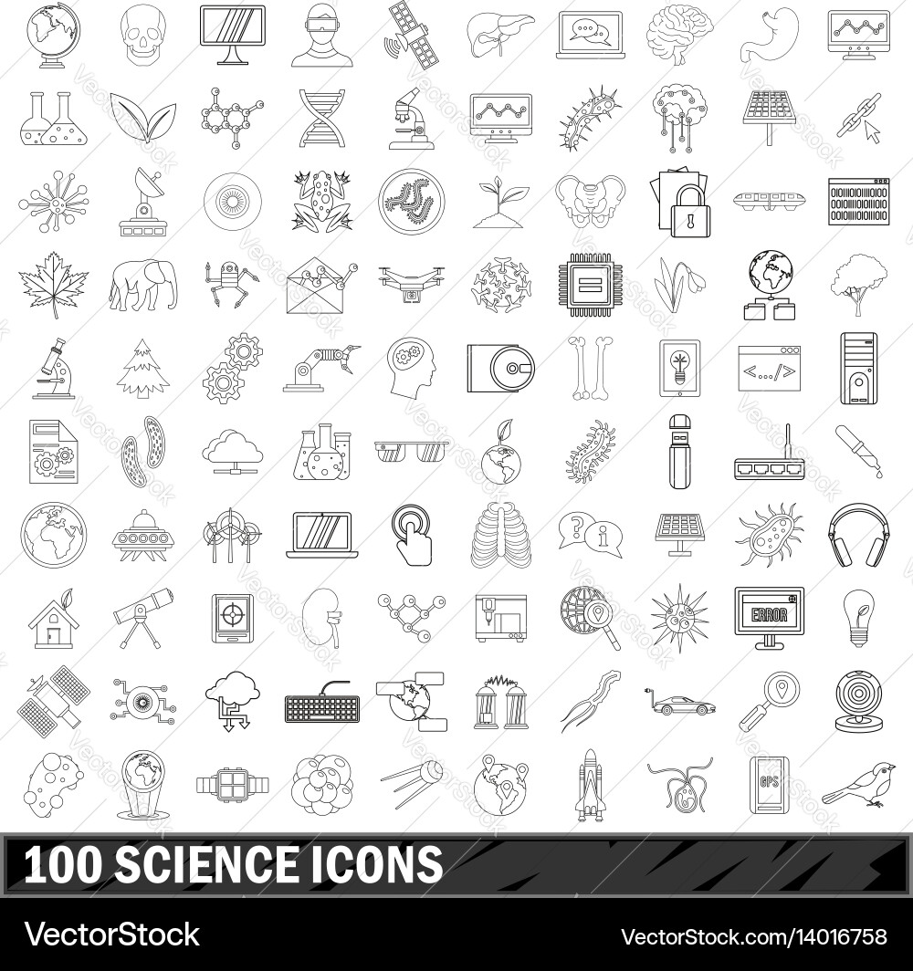 100 science icons set outline style Royalty Free Vector