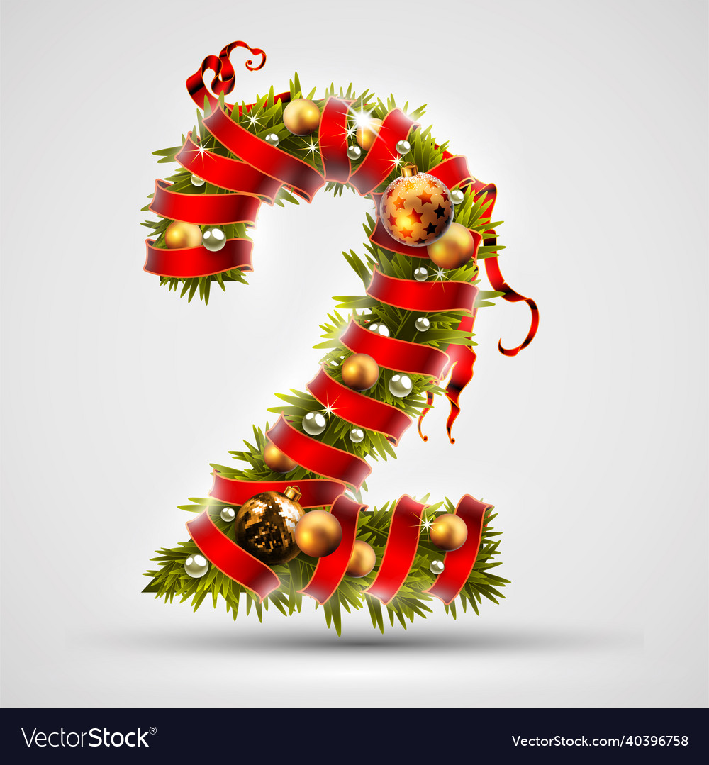 Christmas numbers decorated with fir branches red Vector Image