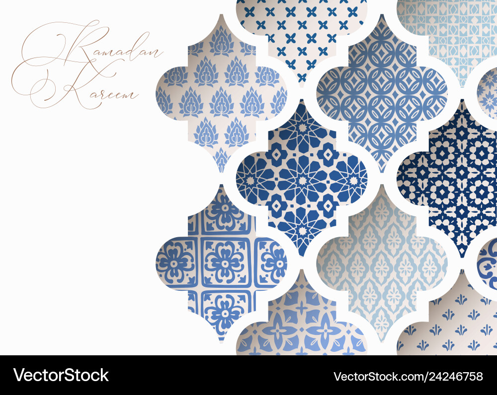 Close-up blue ornamental arabic tiles patterns Vector Image