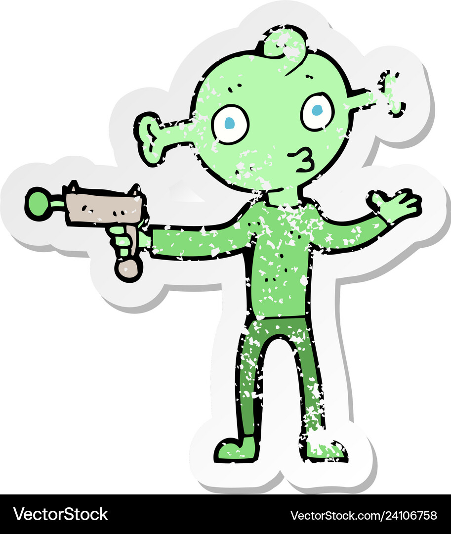 Retro distressed sticker a cartoon alien Vector Image
