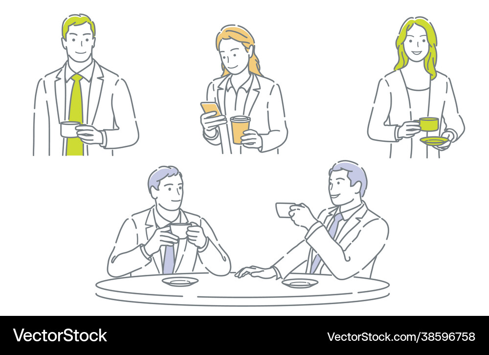 Set businesspeople taking a break line drawings Vector Image