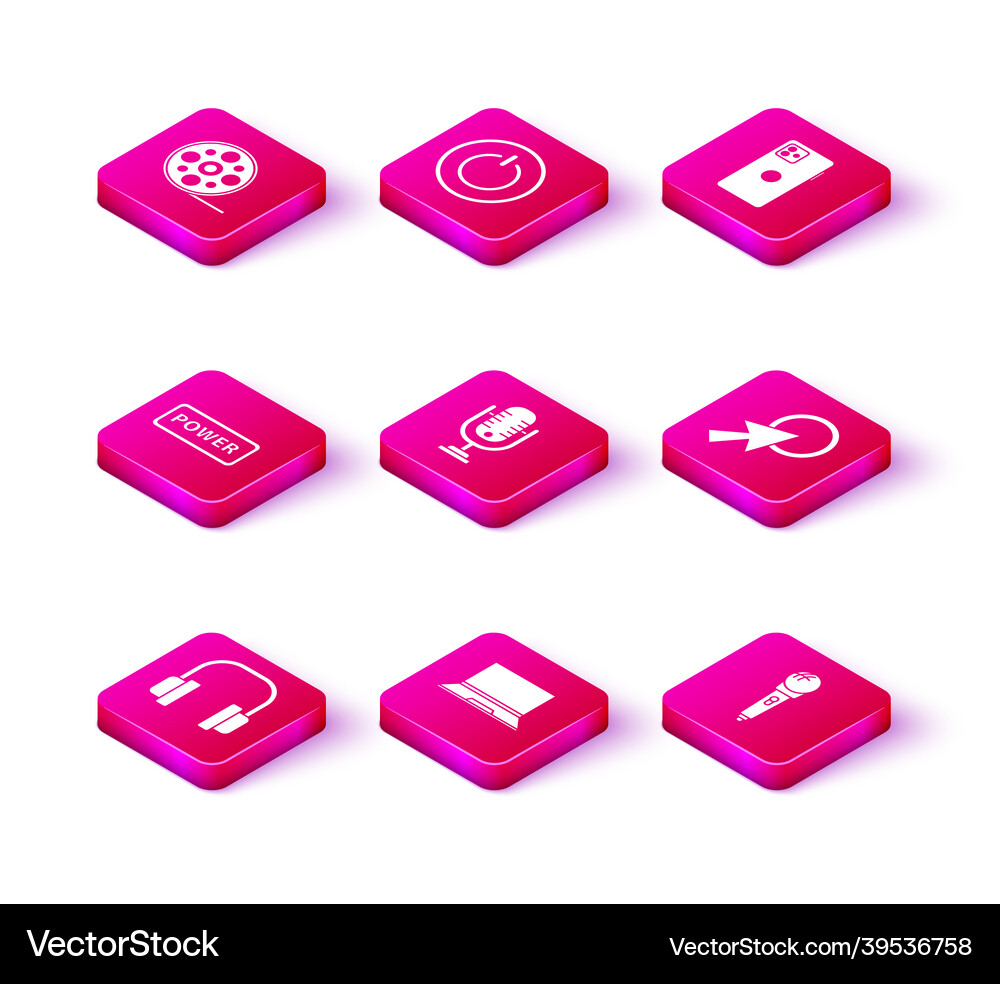 Set headphones laptop power button microphone Vector Image