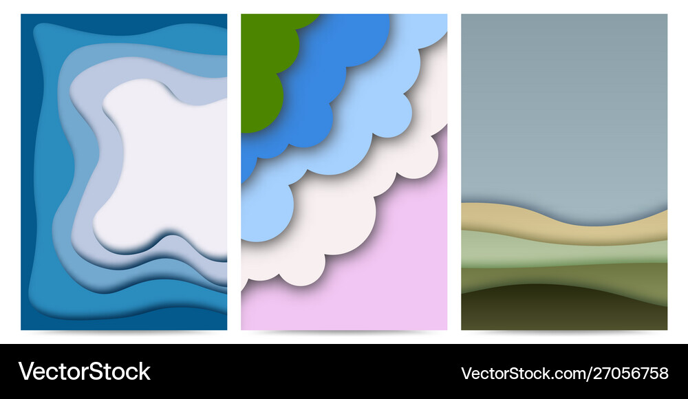 Set three background with paper cut shapes Vector Image
