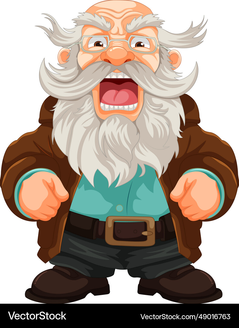 Angry bald old man with beard and mustache Vector Image