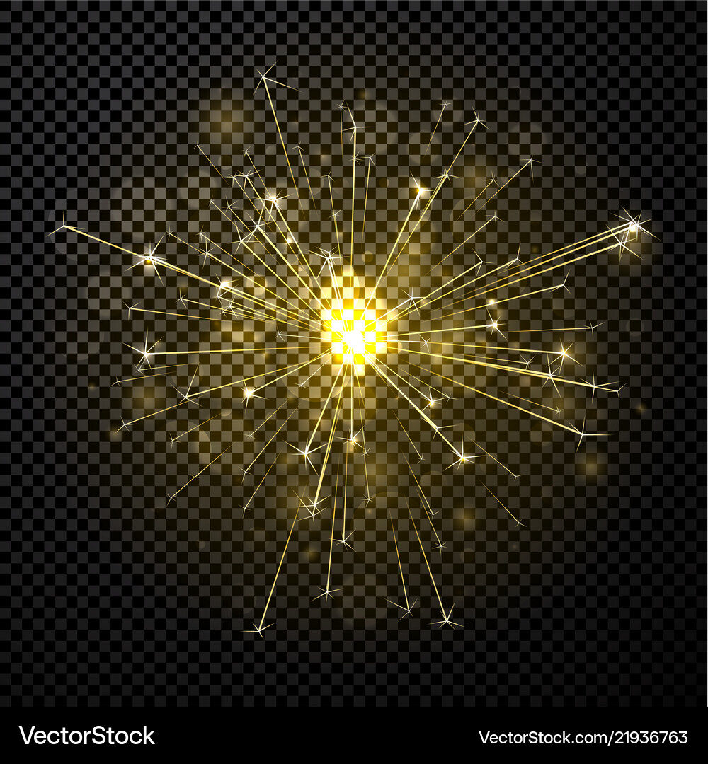 Golden shiny firework or sparkler on transparent Vector Image