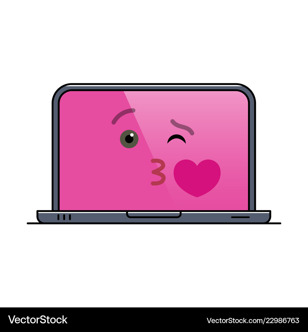 Kissing laptop computer isolated emoticon Vector Image