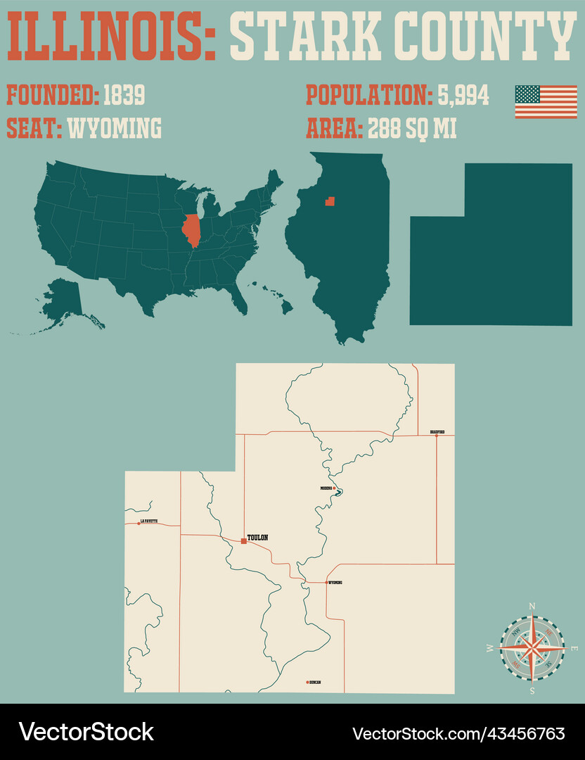 Map of stark county in illinois Royalty Free Vector Image