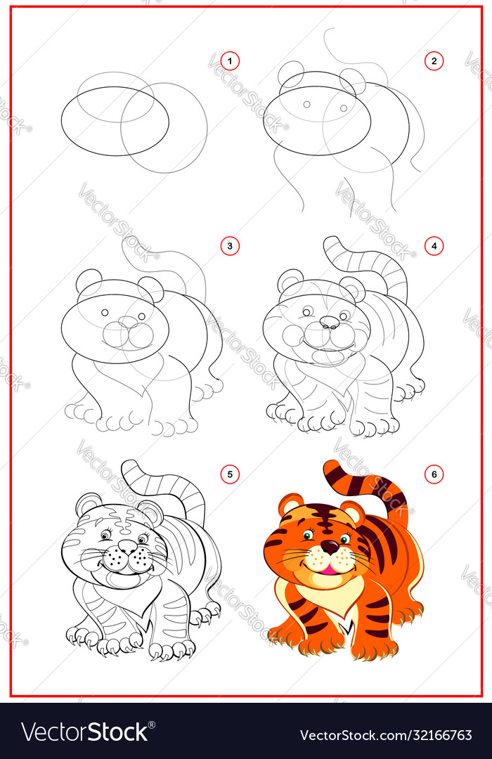 Page Shows How To Learn Draw Step Cute Royalty Free Vector