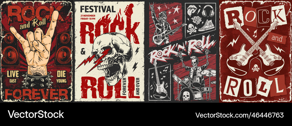 Rock forever set colorful flyers Royalty Free Vector Image