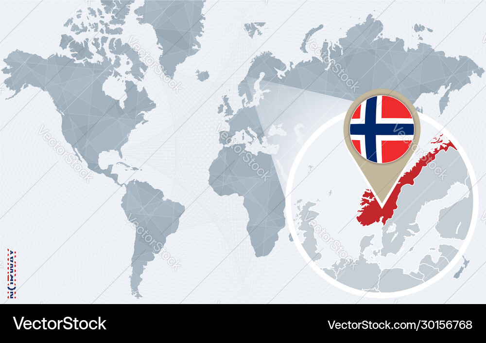 Abstract blue world map with magnified norway Vector Image