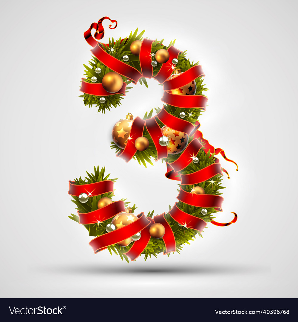 Christmas numbers decorated with fir branches red Vector Image