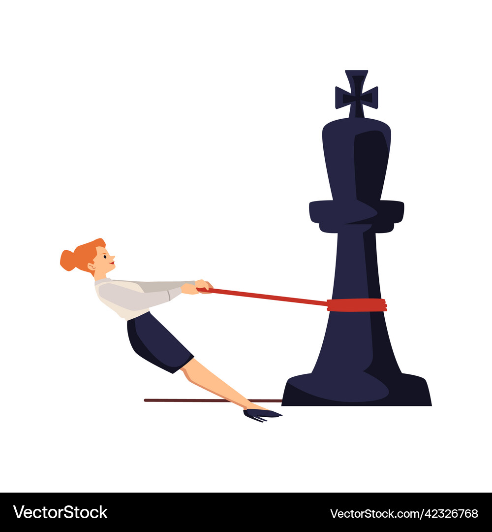 Confident businesswoman pull giant chess piece Vector Image