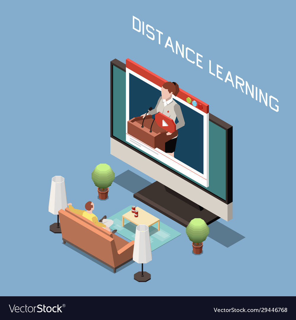 Distance learning isometric design concept Vector Image