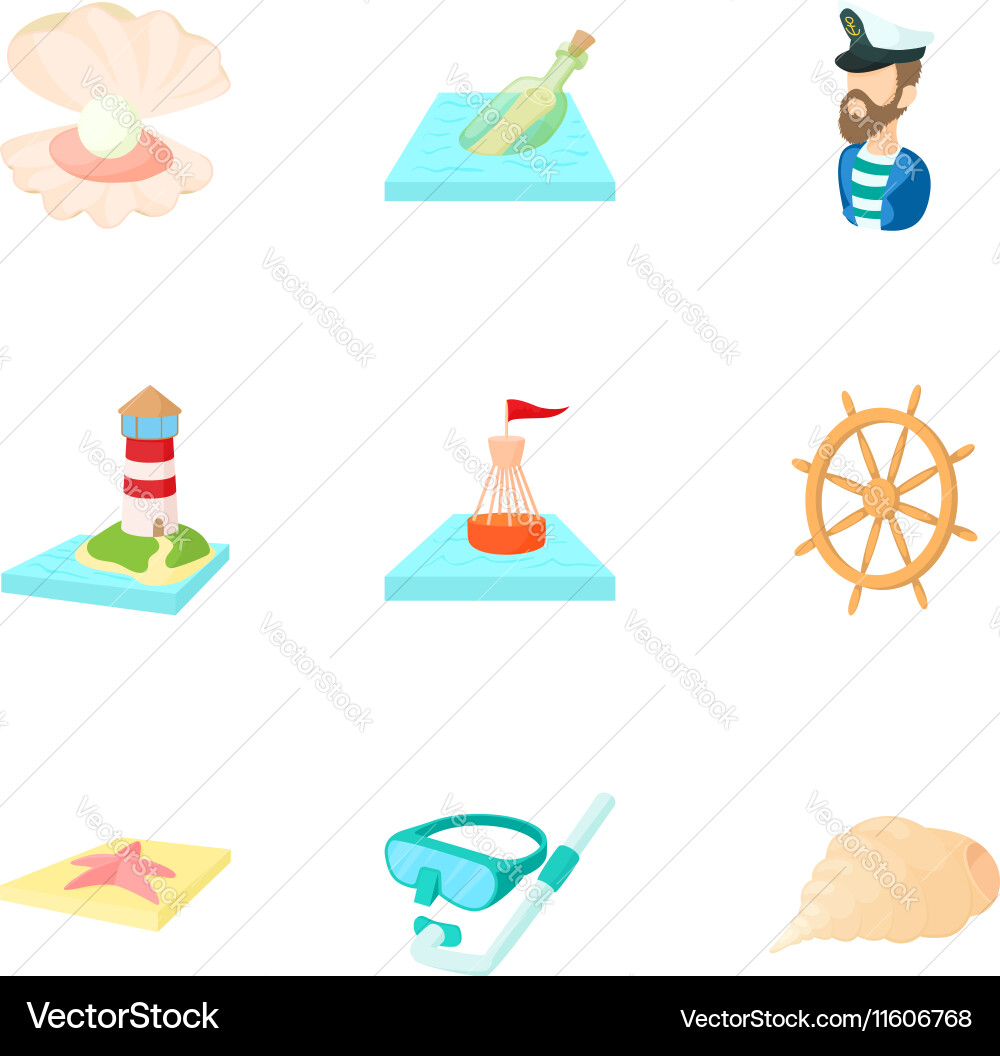 Nautical theme icons set cartoon style Royalty Free Vector