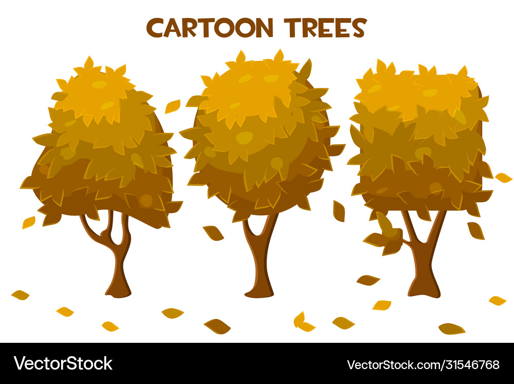 Set isolated cartoon autumn trees Royalty Free Vector Image