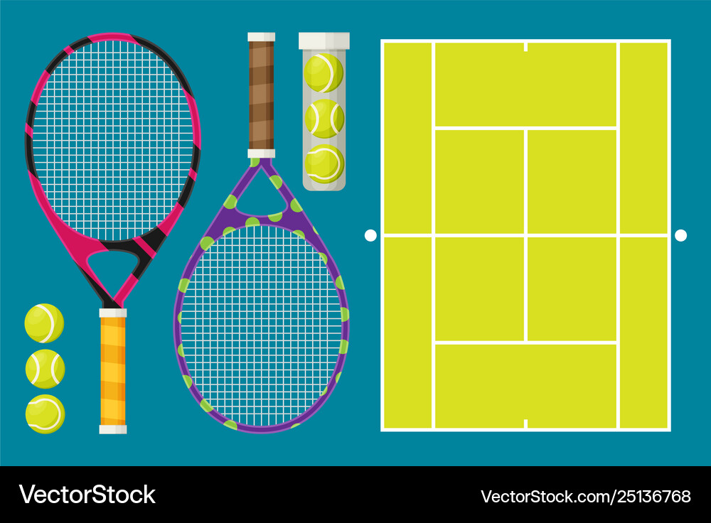 Set tennis rackets and balls Royalty Free Vector Image