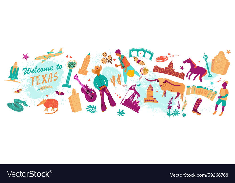 Texas banner with landmarks icons set traditional Vector Image
