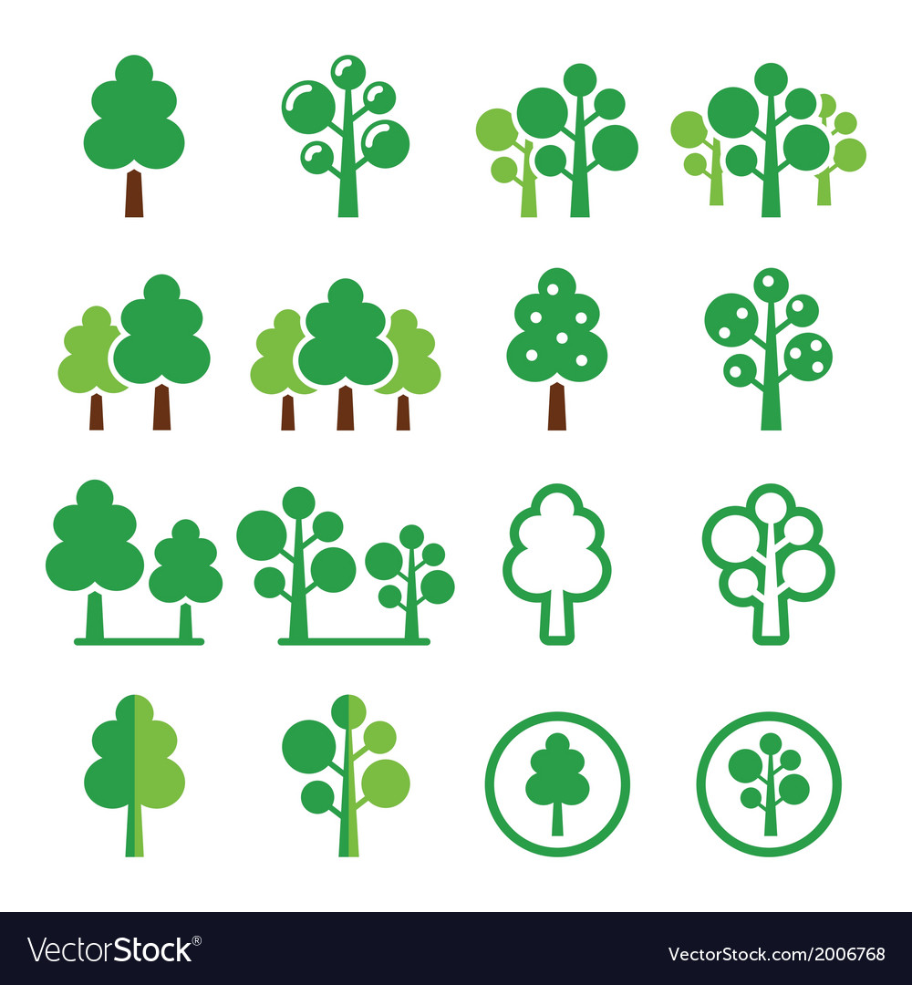 Trees forest park green icons set Royalty Free Vector Image