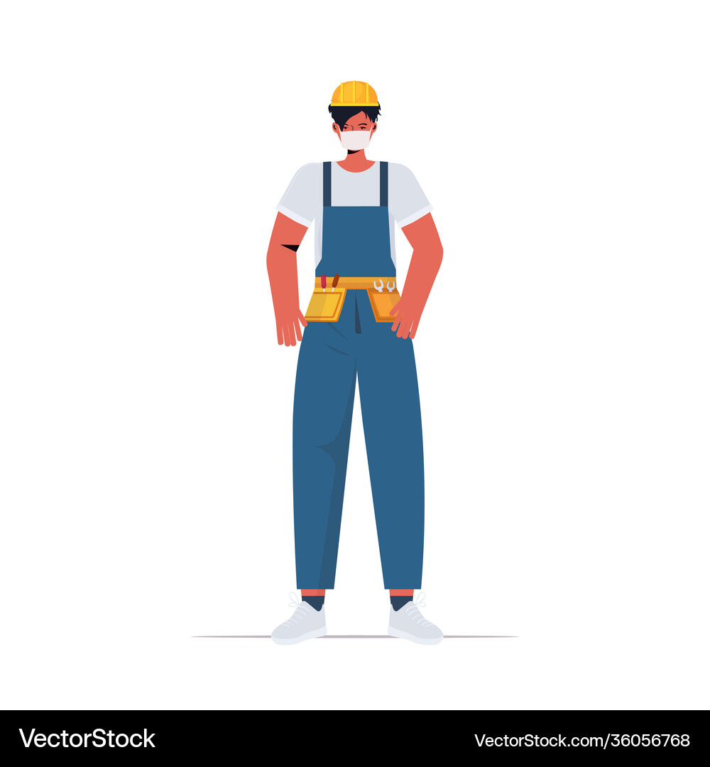 Workman in uniform wearing mask to prevent Vector Image