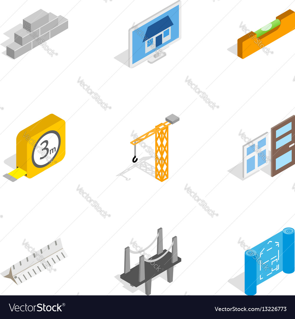 Building icons isometric 3d style Royalty Free Vector Image