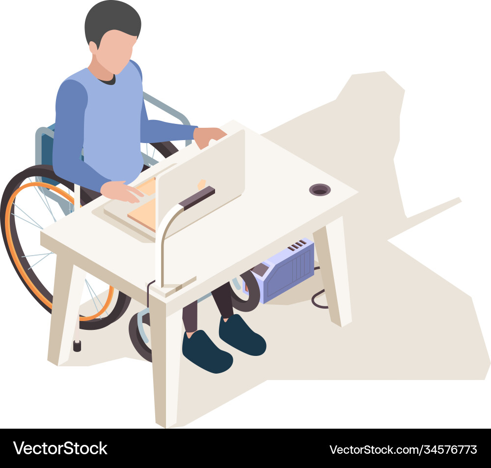 Disabled at desk person home handicapped computer Vector Image