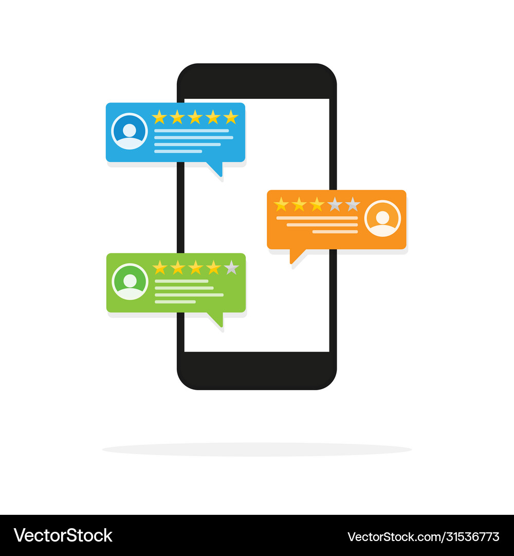 Hand holding mobile smart phone with review Vector Image