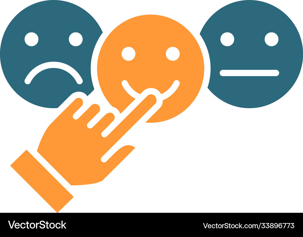 Hand puts happy neutral sad rating colored icon Vector Image