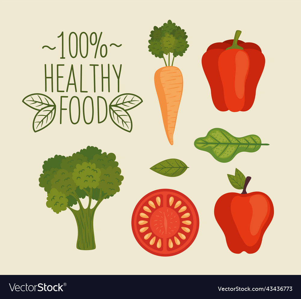 Healthy food lettering and vegetarian Royalty Free Vector
