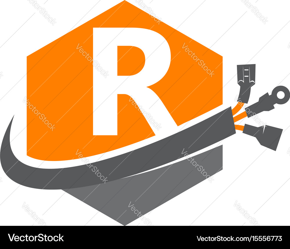 Hexagon global electricity letter r Royalty Free Vector