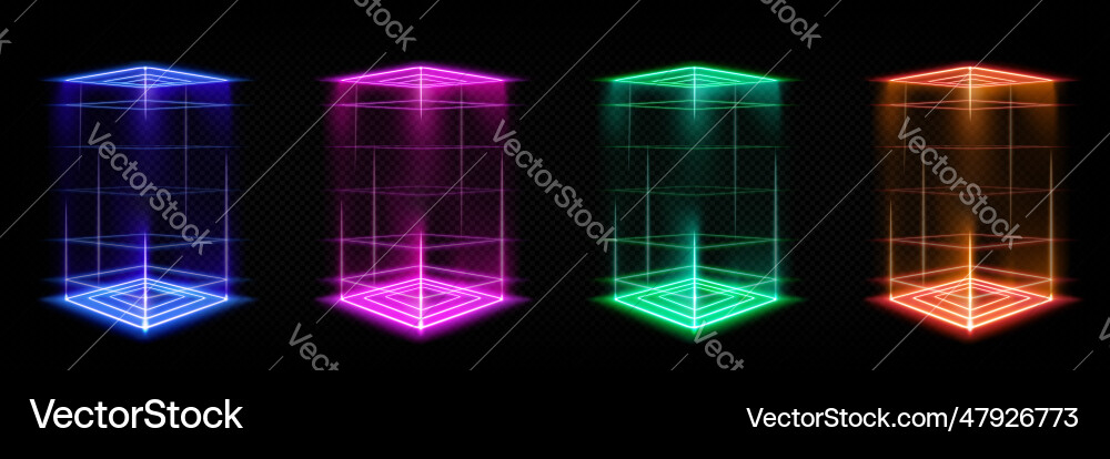 Square hologram portals with color light effect Vector Image