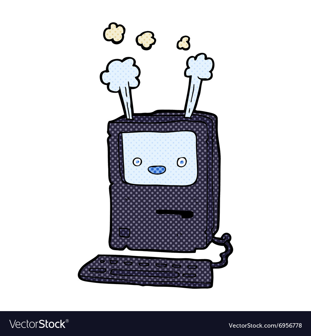 Comic cartoon old computer Royalty Free Vector Image