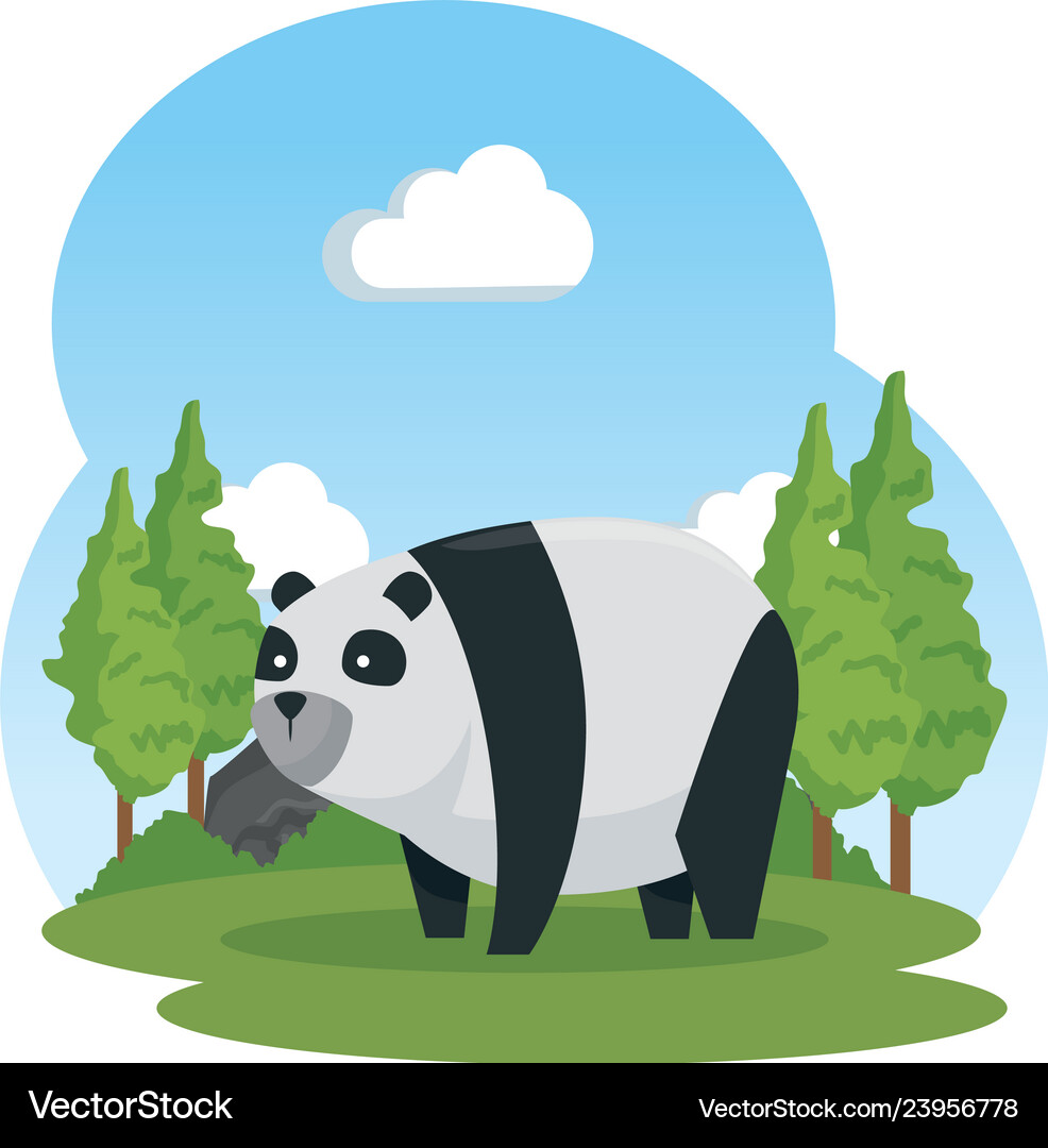 Cute bear panda in the landscape Royalty Free Vector Image