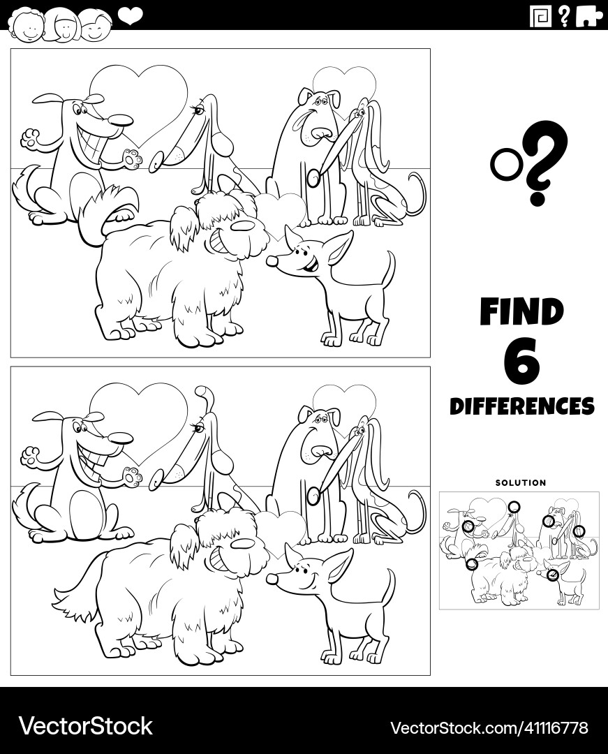 Differences activity with dogs in love coloring Vector Image
