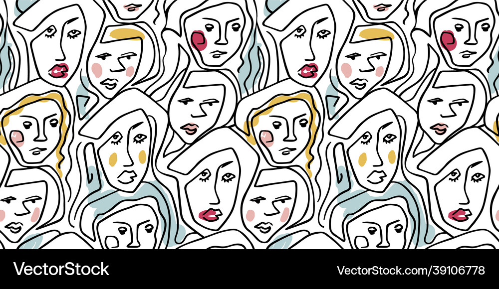 Hand drawing abstract line seamless pattern woman Vector Image